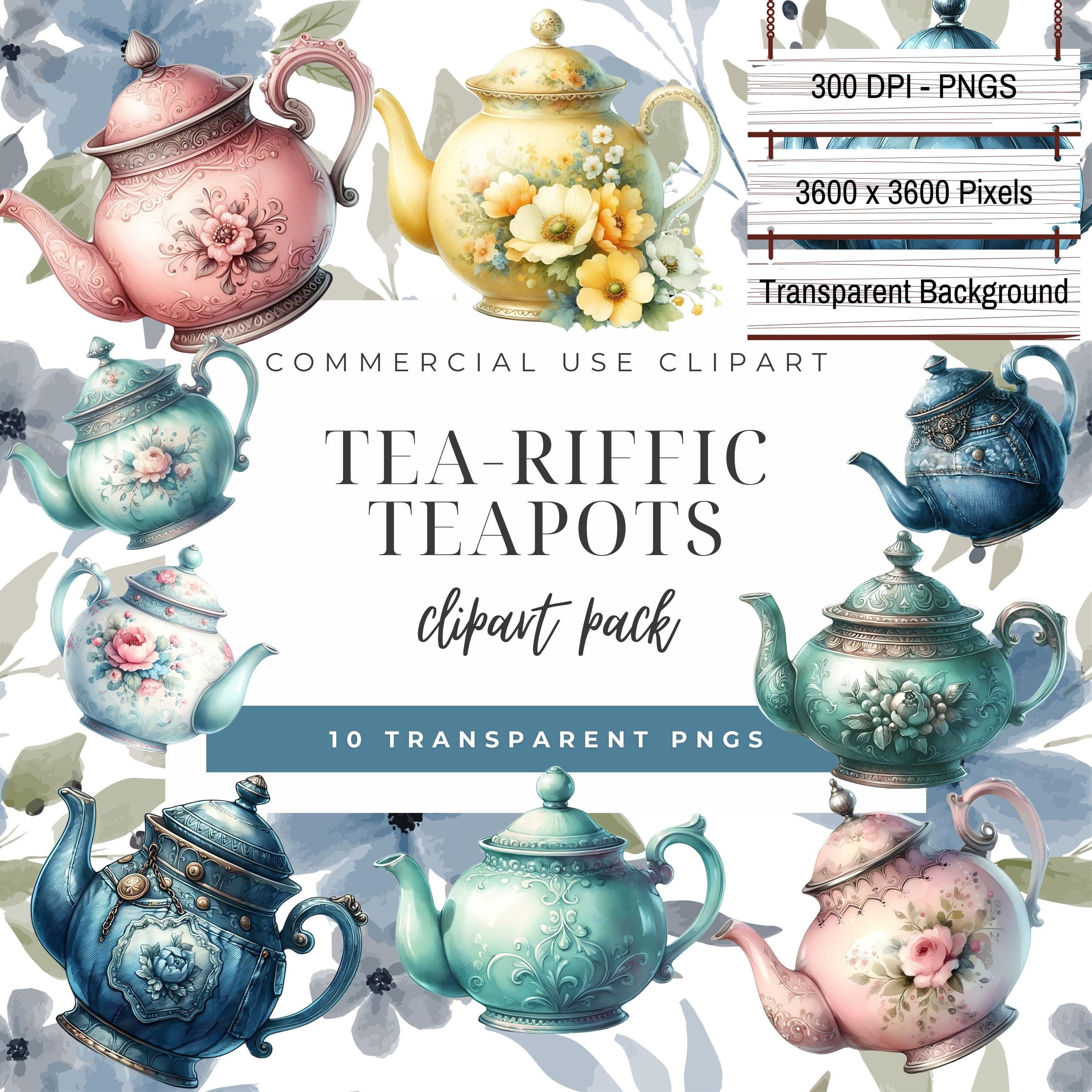 Tea-riffic Teapots Clip Art, Tea, Clipart for Commercial Use ...