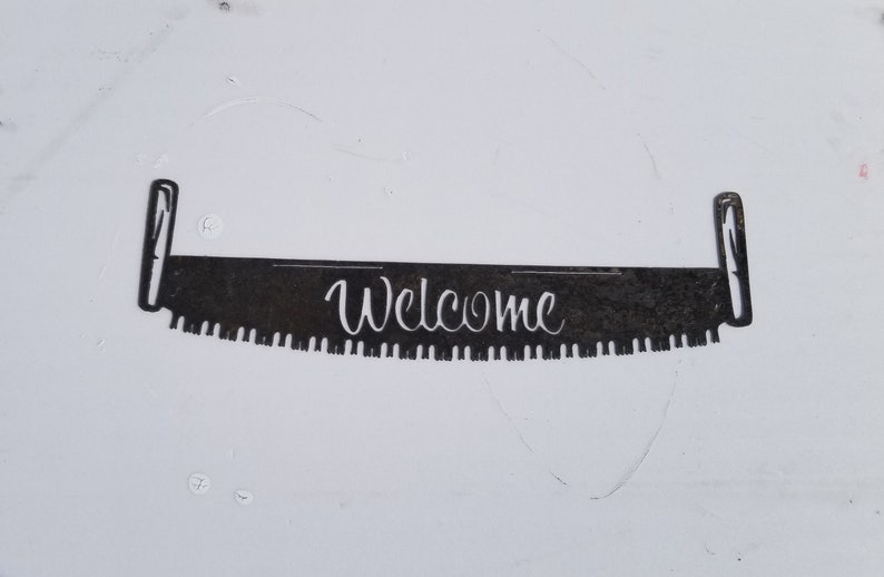 Rusty Metal Welcome Sign With Cross Cut Saw Design - Etsy