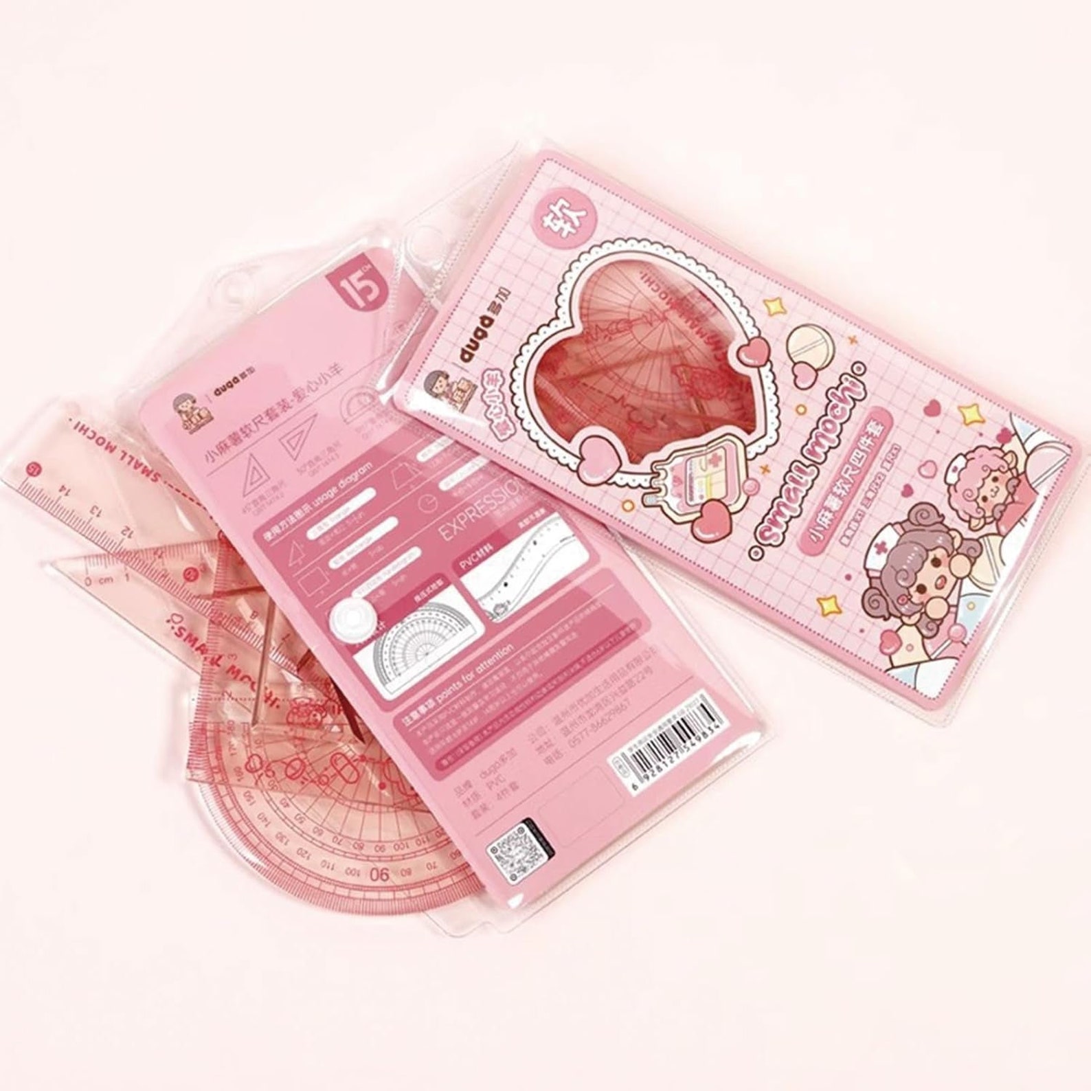 Cute Pink Flexible Ruler Set 4PC Math Geometry Tools 15cm/6in Bendable ...