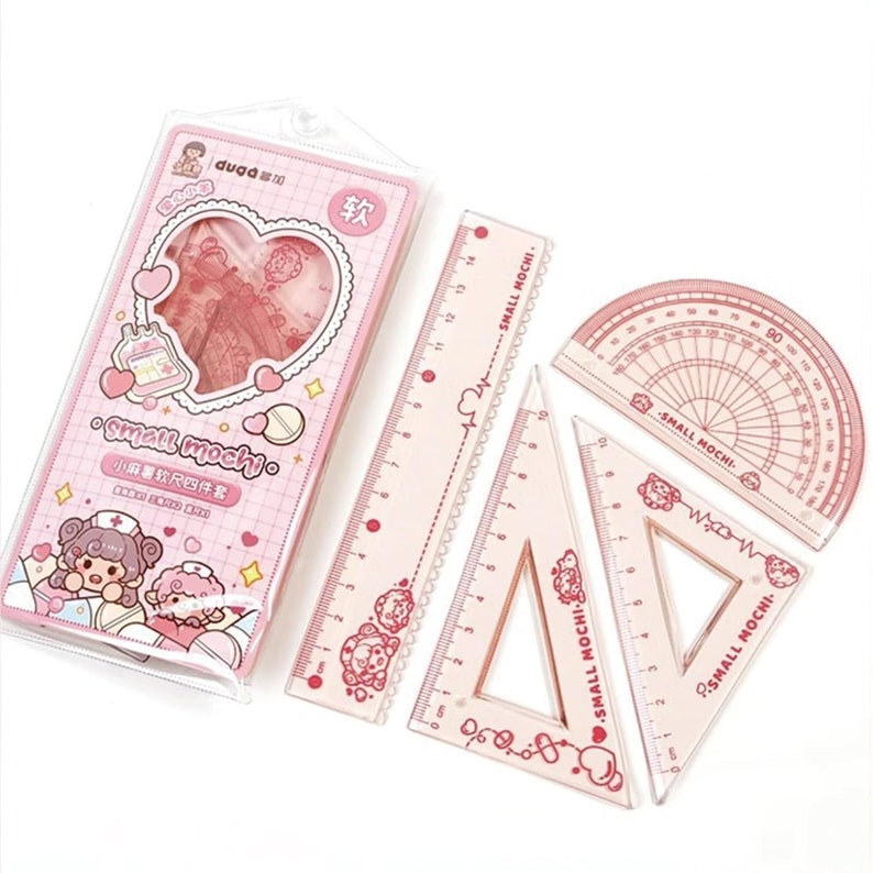 Cute Pink Flexible Ruler Set 4PC Math Geometry Tools 15cm/6in Bendable ...