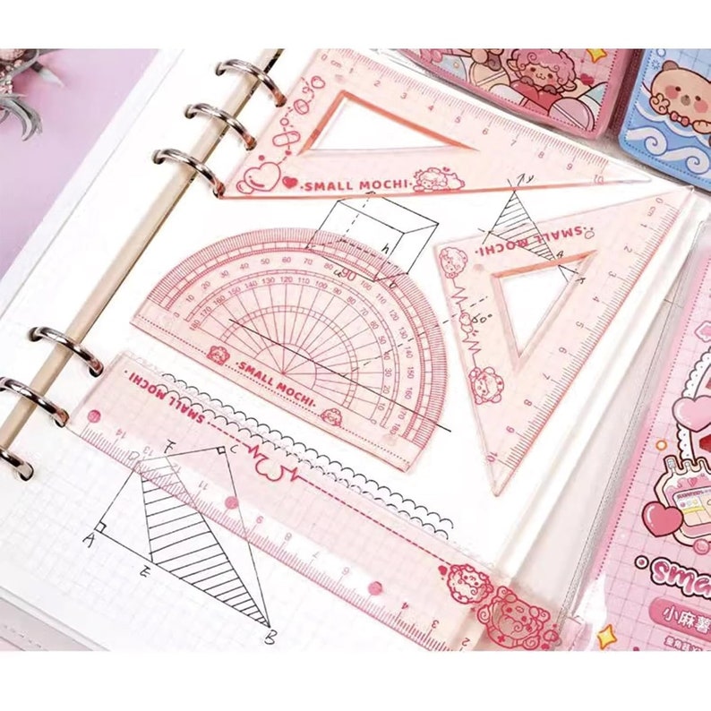 Cute Pink Flexible Ruler Set 4PC Math Geometry Tools 15cm/6in Bendable ...