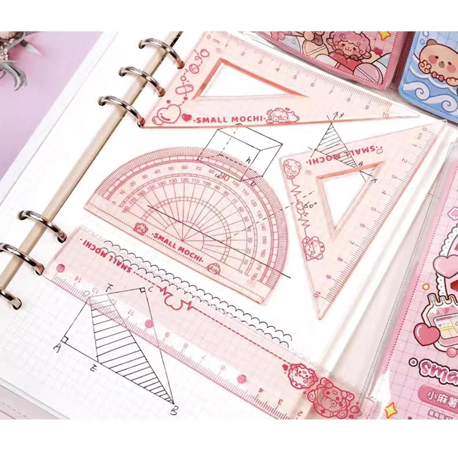 Cute Pink Flexible Ruler Set 4PC Math Geometry Tools 15cm/6in Bendable ...