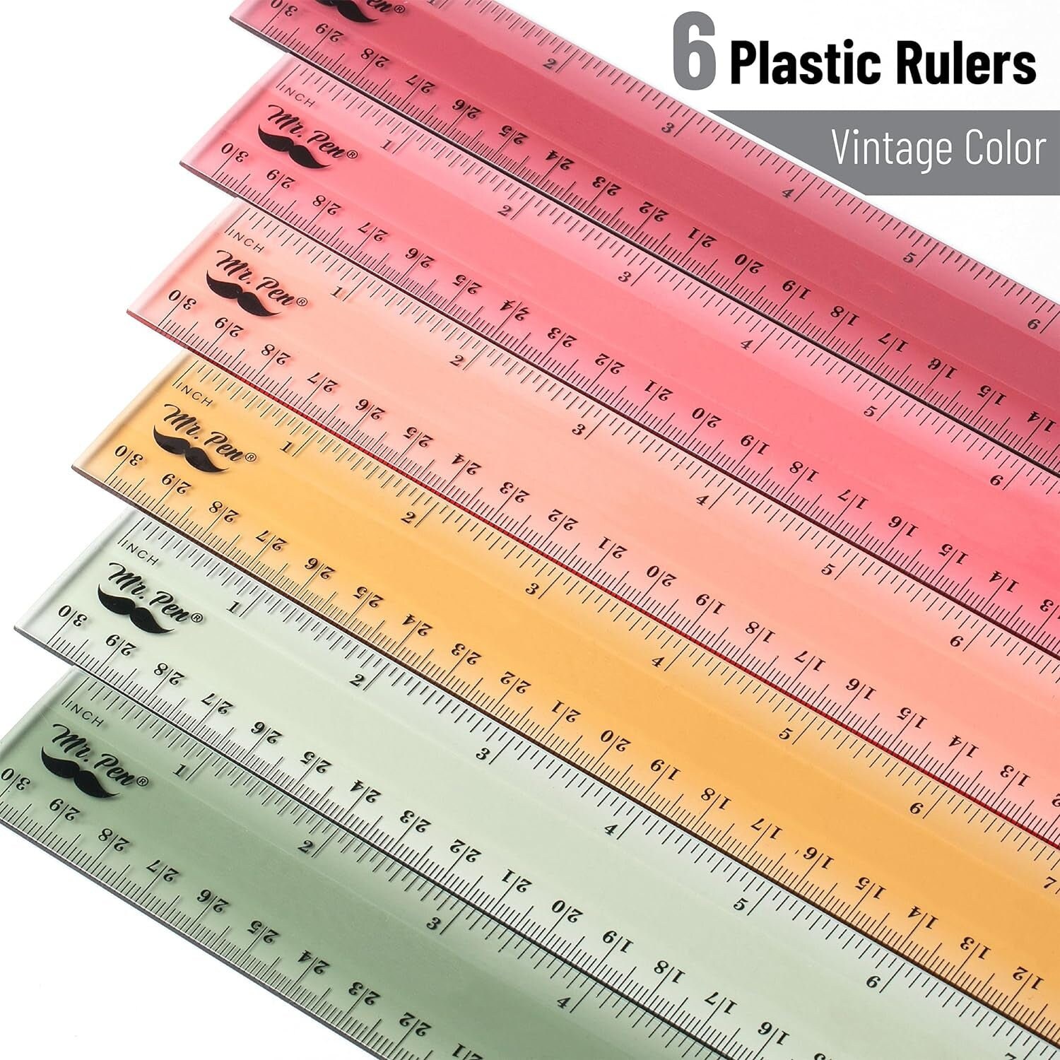 Vintage Color 12 Inch Rulers 6 Pack Clear Plastic School Rulers for ...