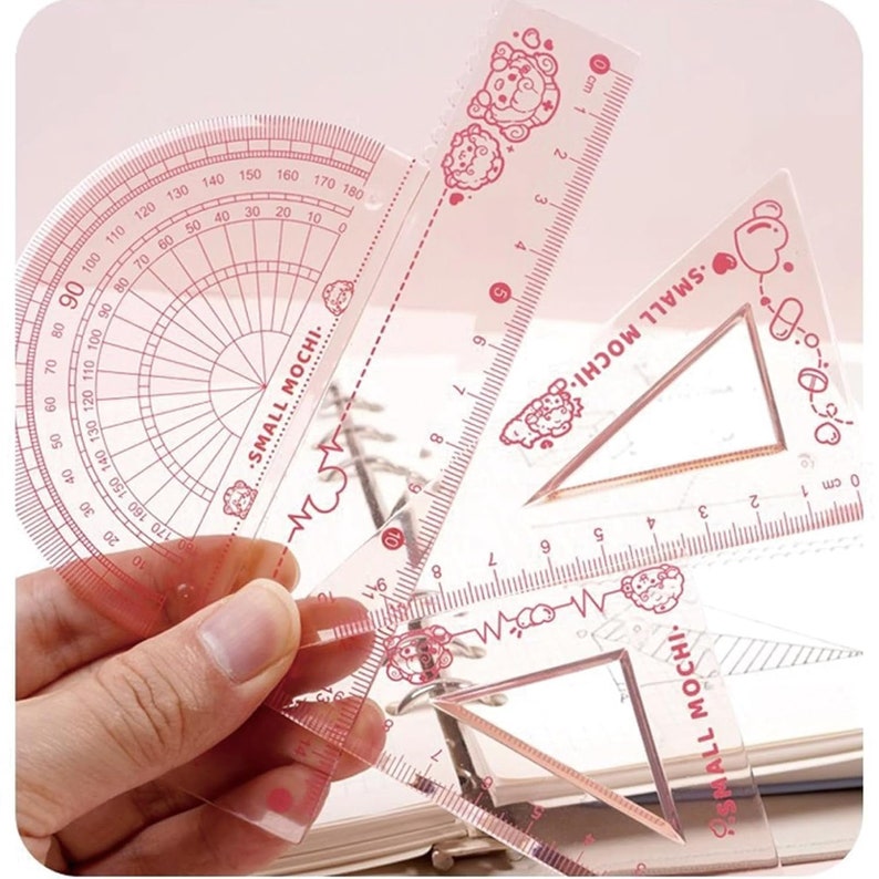 Cute Pink Flexible Ruler Set 4PC Math Geometry Tools 15cm/6in Bendable ...