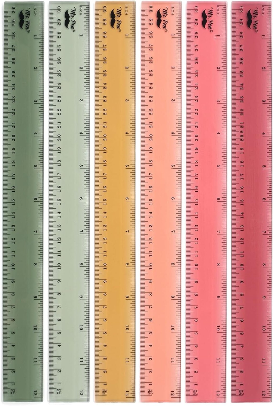 Vintage Color 12 Inch Rulers 6 Pack Clear Plastic School Rulers for ...