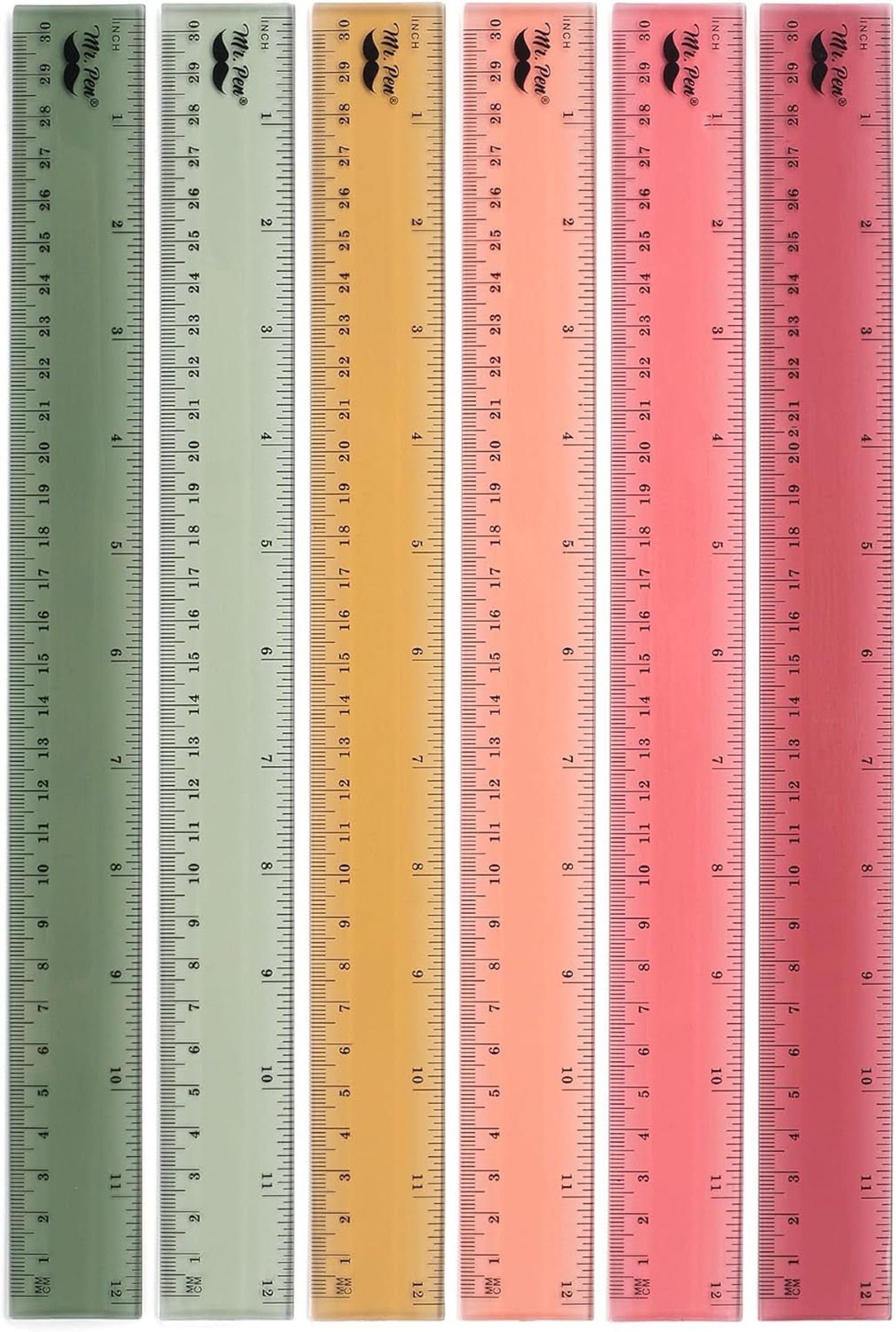 Vintage Color 12 Inch Rulers 6 Pack Clear Plastic School Rulers for ...