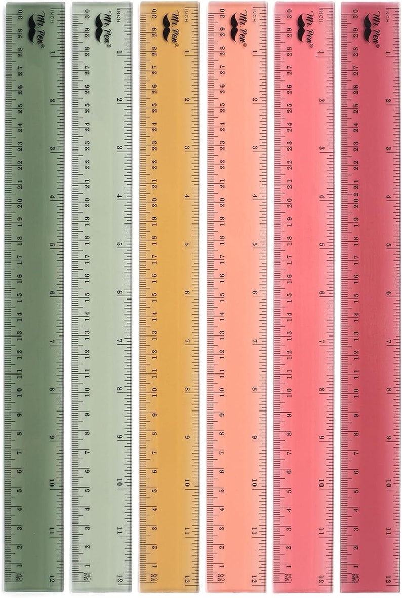 Vintage Color 12 Inch Rulers 6 Pack Clear Plastic School Rulers for ...
