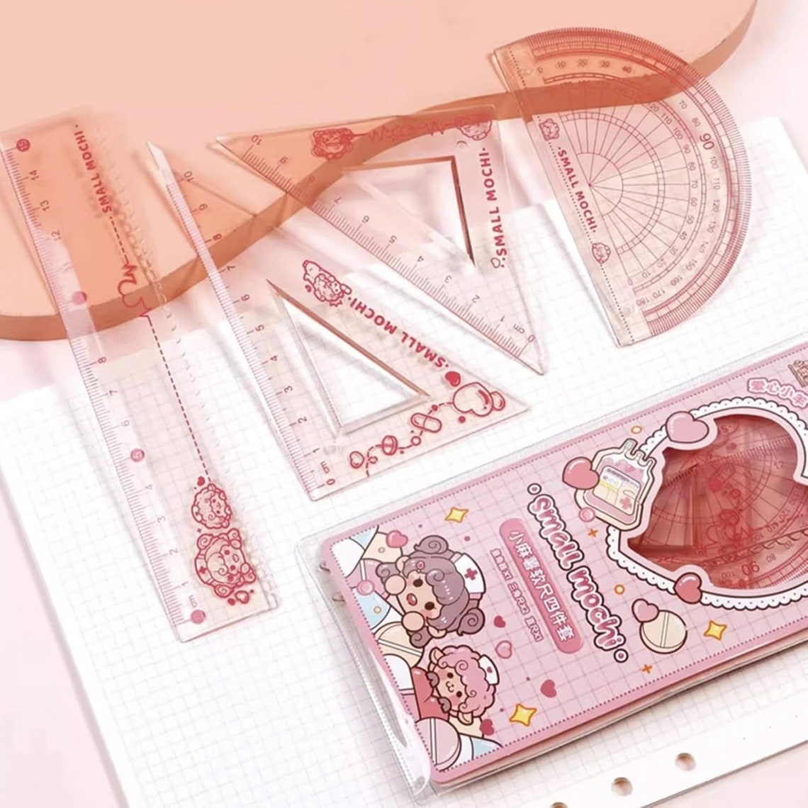 Cute Pink Flexible Ruler Set 4PC Math Geometry Tools 15cm/6in Bendable ...
