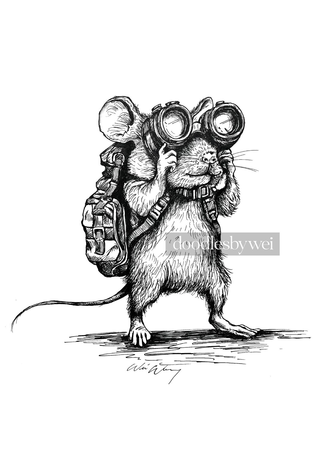 Binoculars Mouse / Print of Original Ink Illustration - Etsy