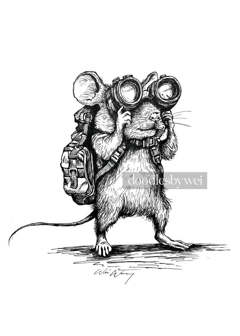 Binoculars Mouse / Print of Original Ink Illustration - Etsy
