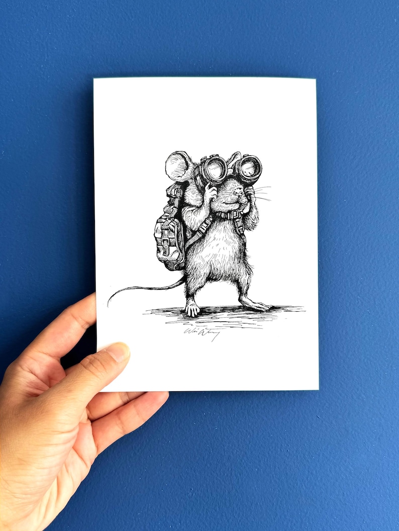 Oliver Mouse / Binoculars / Print of Original Ink Illustration - Etsy