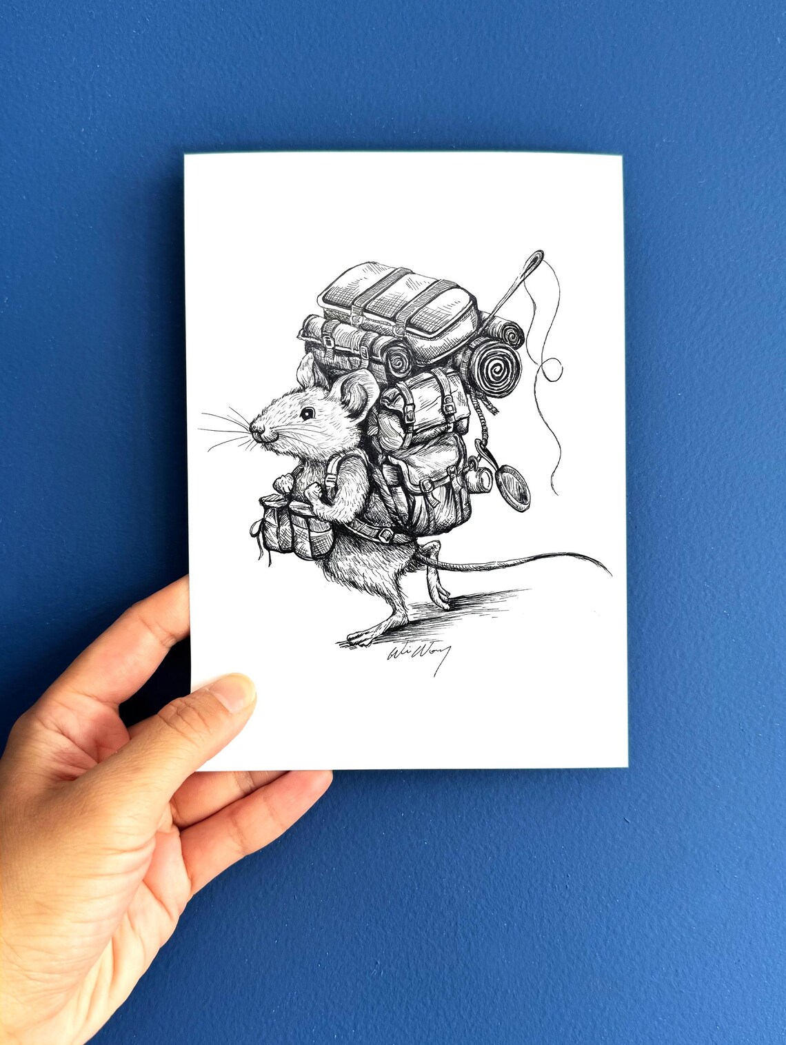 Backpacking Mouse / Print of Original Ink Illustration - Etsy