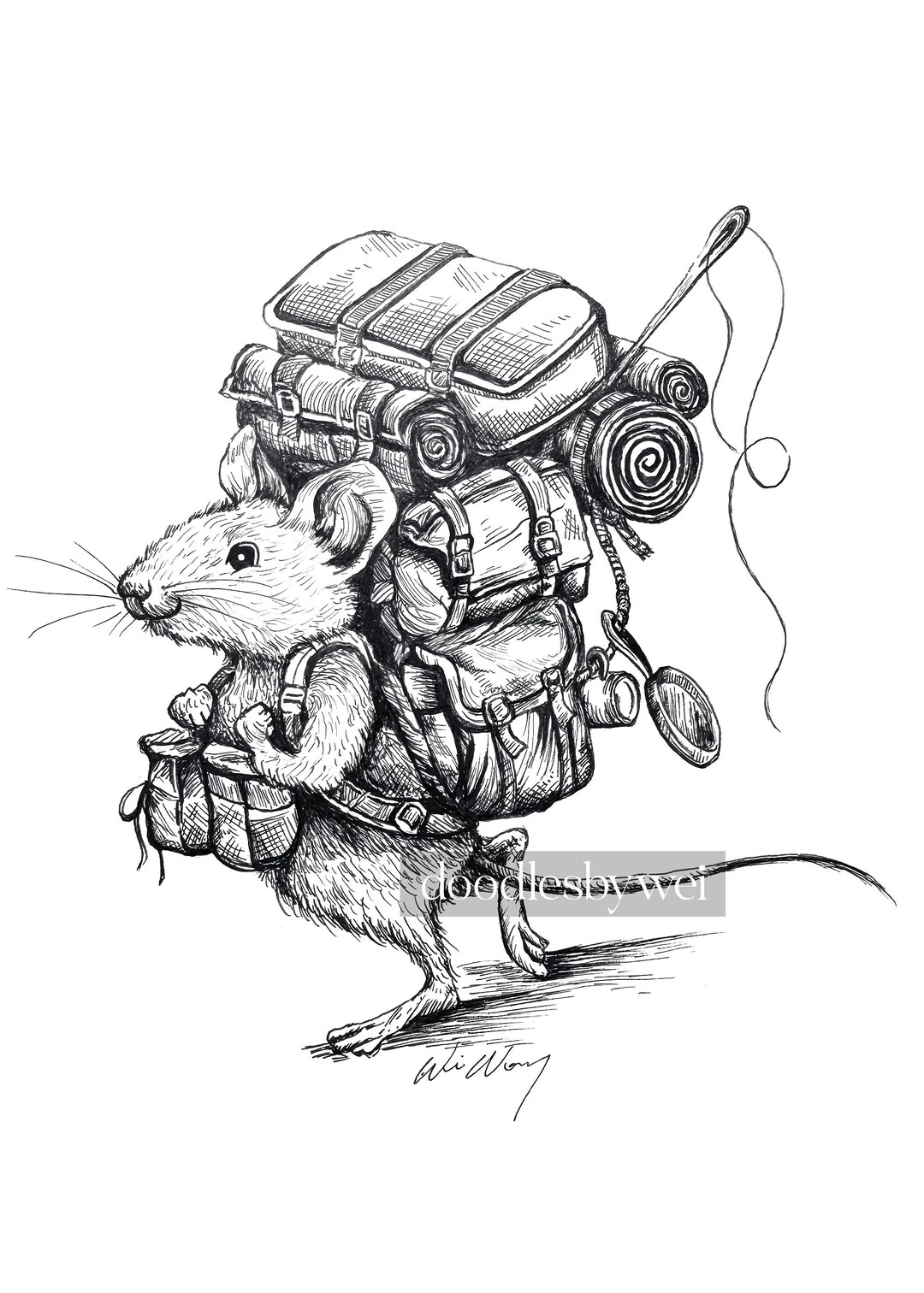 Backpacking Mouse / Print of Original Ink Illustration - Etsy