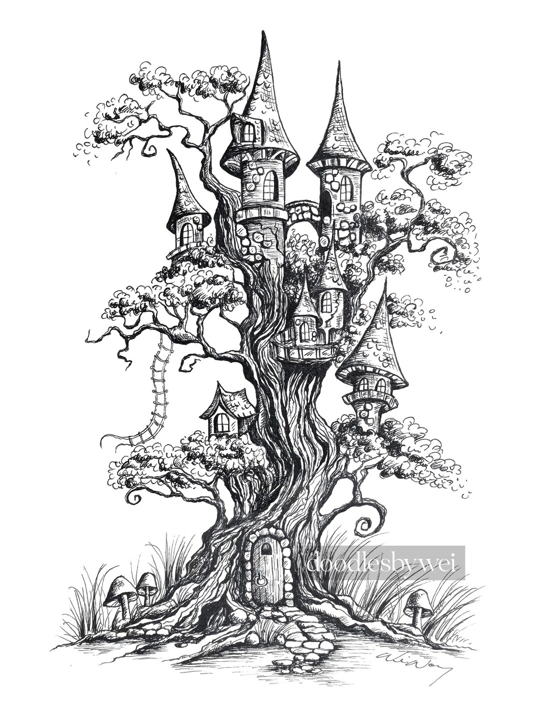 Fairy Castle Treehouse / Print of Original Ink Illustration - Etsy