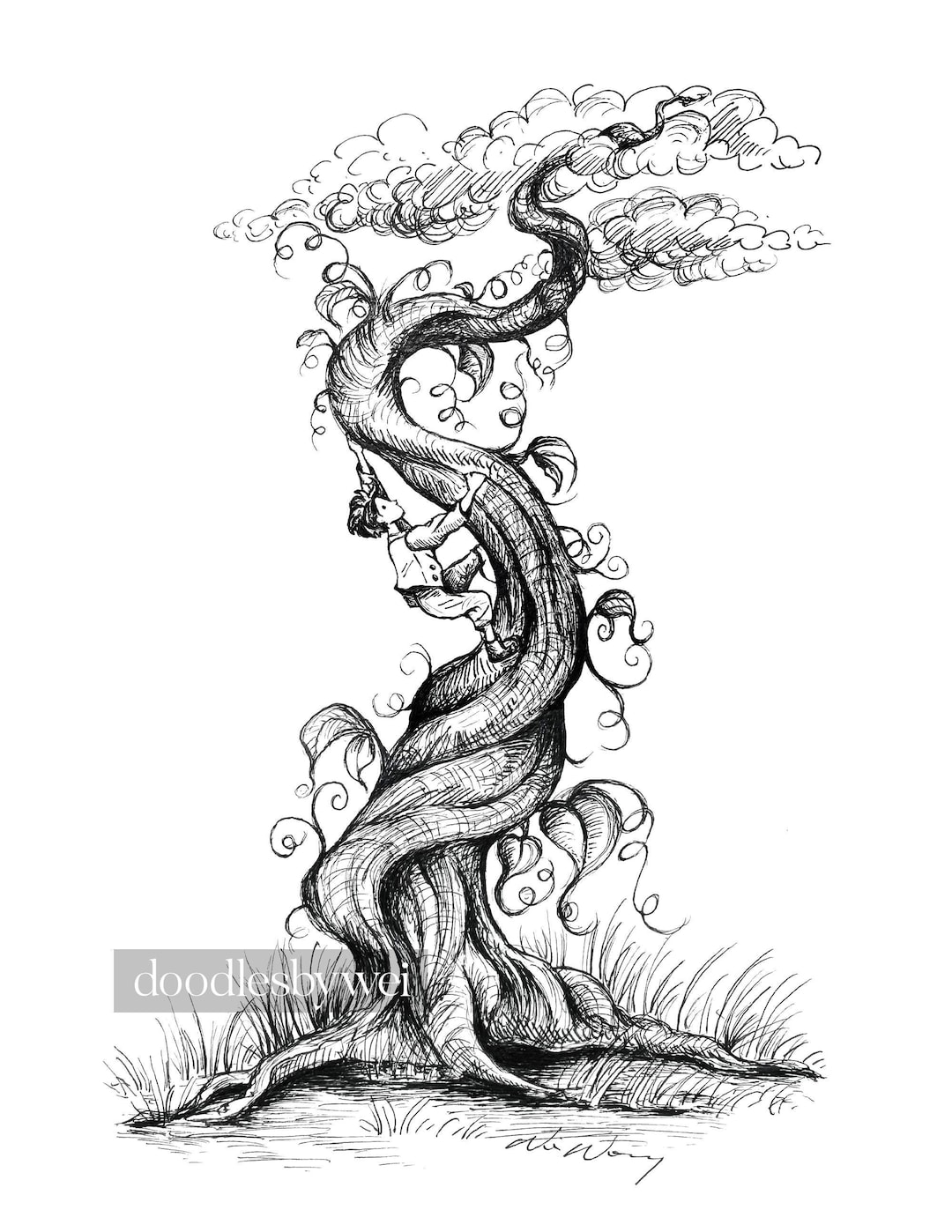 Jack & the Beanstalk / Print of Original Ink Illustration - Etsy