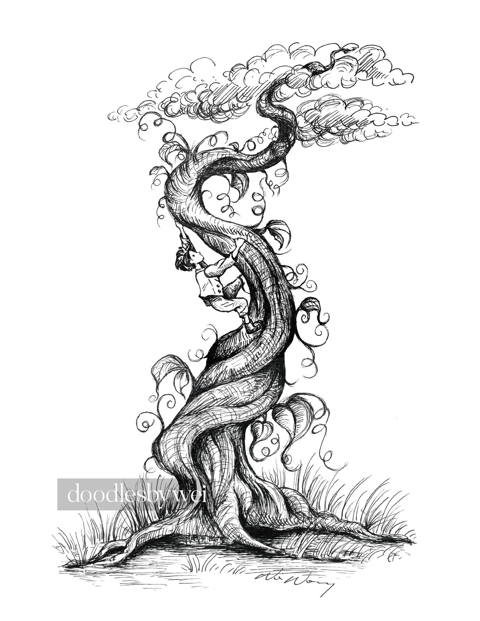 Jack & the Beanstalk / Print of Original Ink Illustration - Etsy