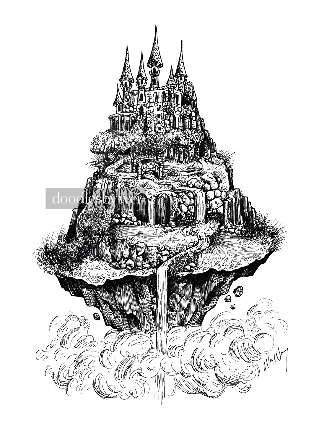 Castle in the Sky / Print of Original Ink Illustration - Etsy