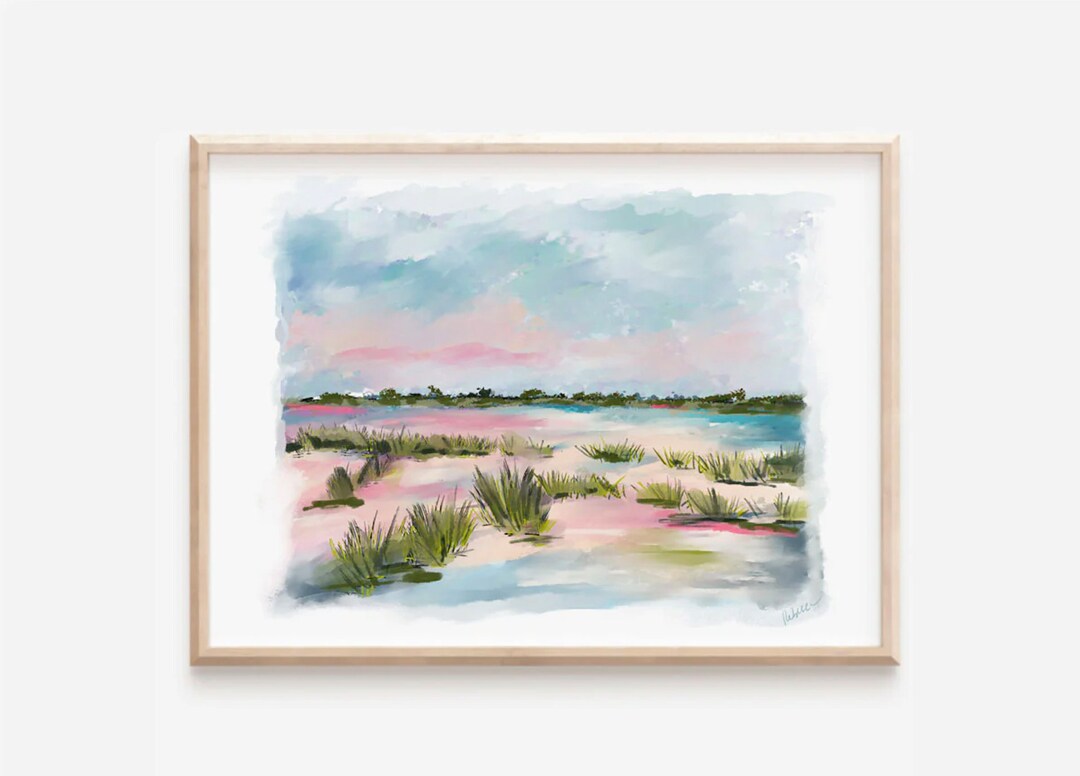 Pastel Blue + Pink Marsh - Art Print - Etsy