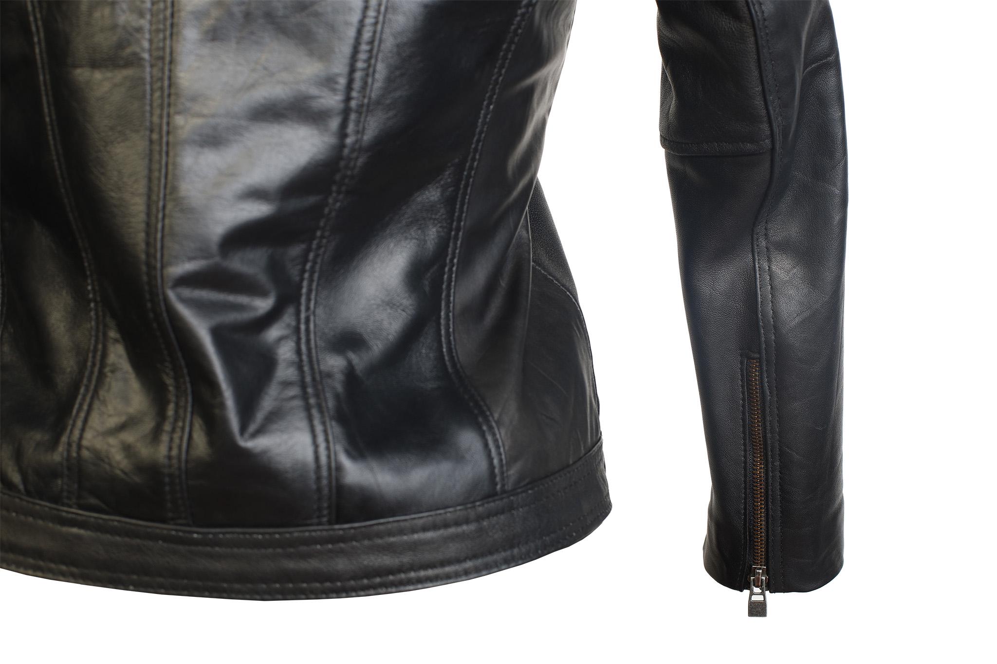 F1 Motorcycle Racer Black Leather Jacket Women, Ribbed Shoulder ...