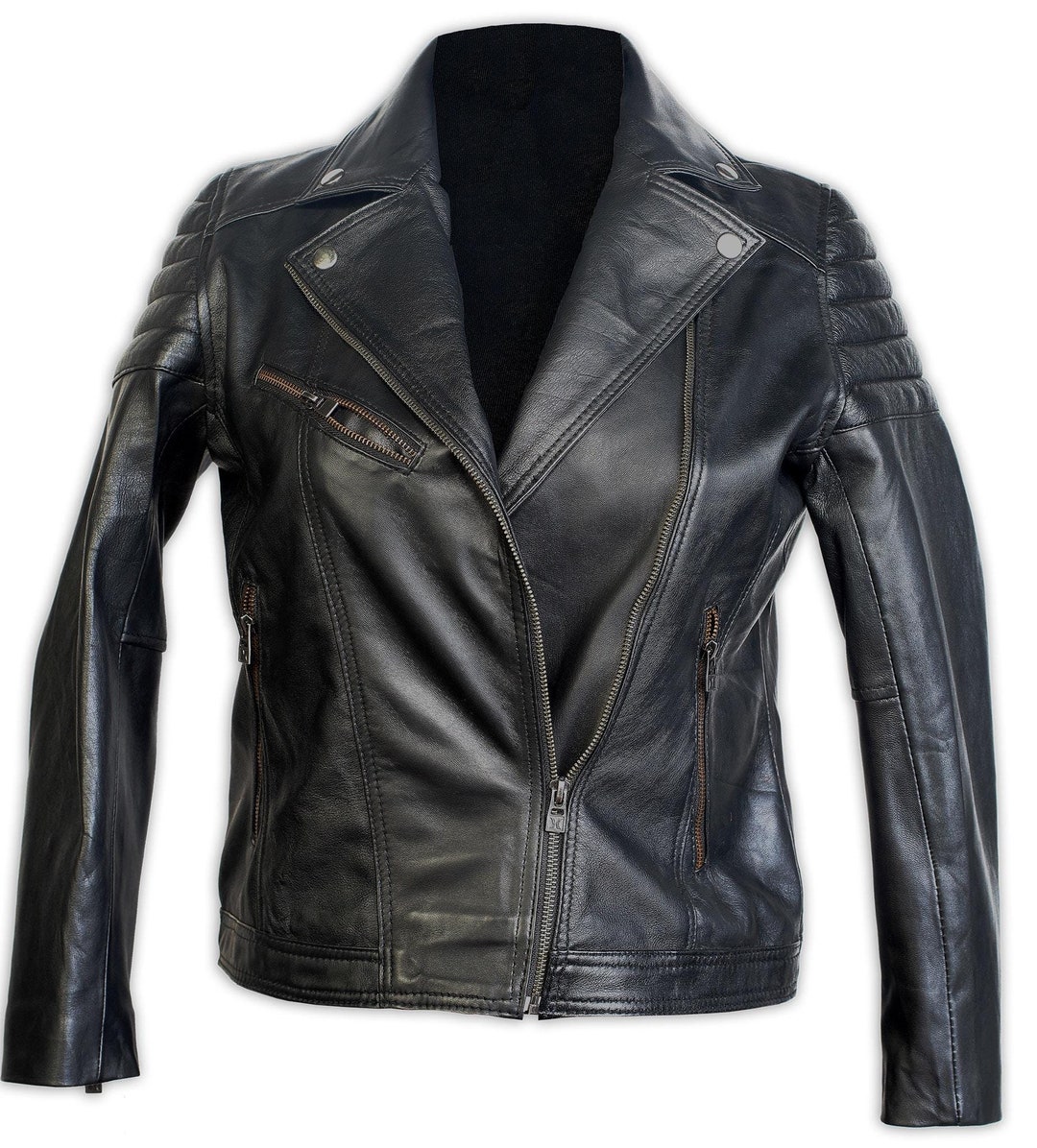 F1 Motorcycle Racer Black Leather Jacket Women, Ribbed Shoulder ...