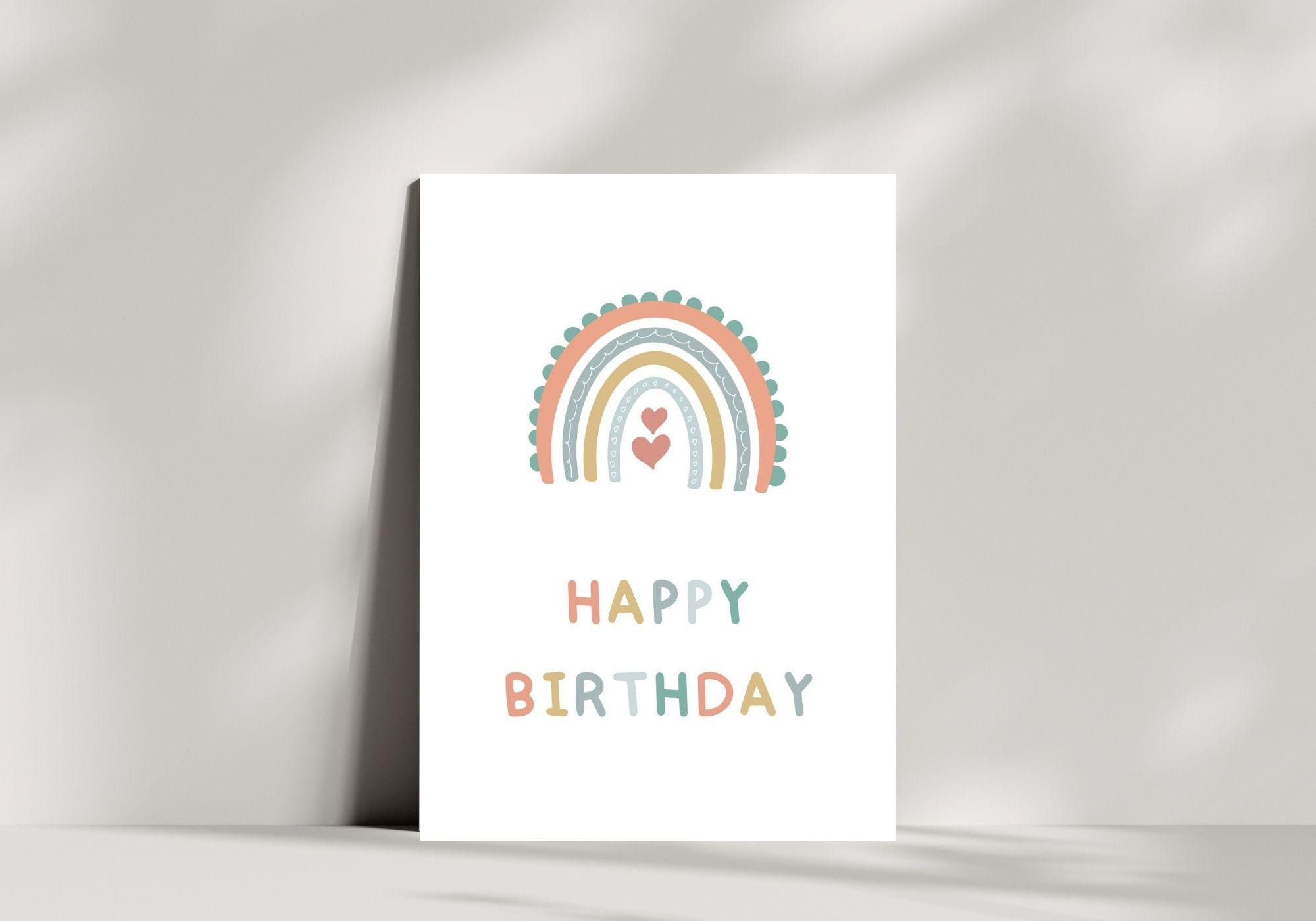 Pastel Rainbow Birthday Card: Boho Printable (digital Download) - Etsy