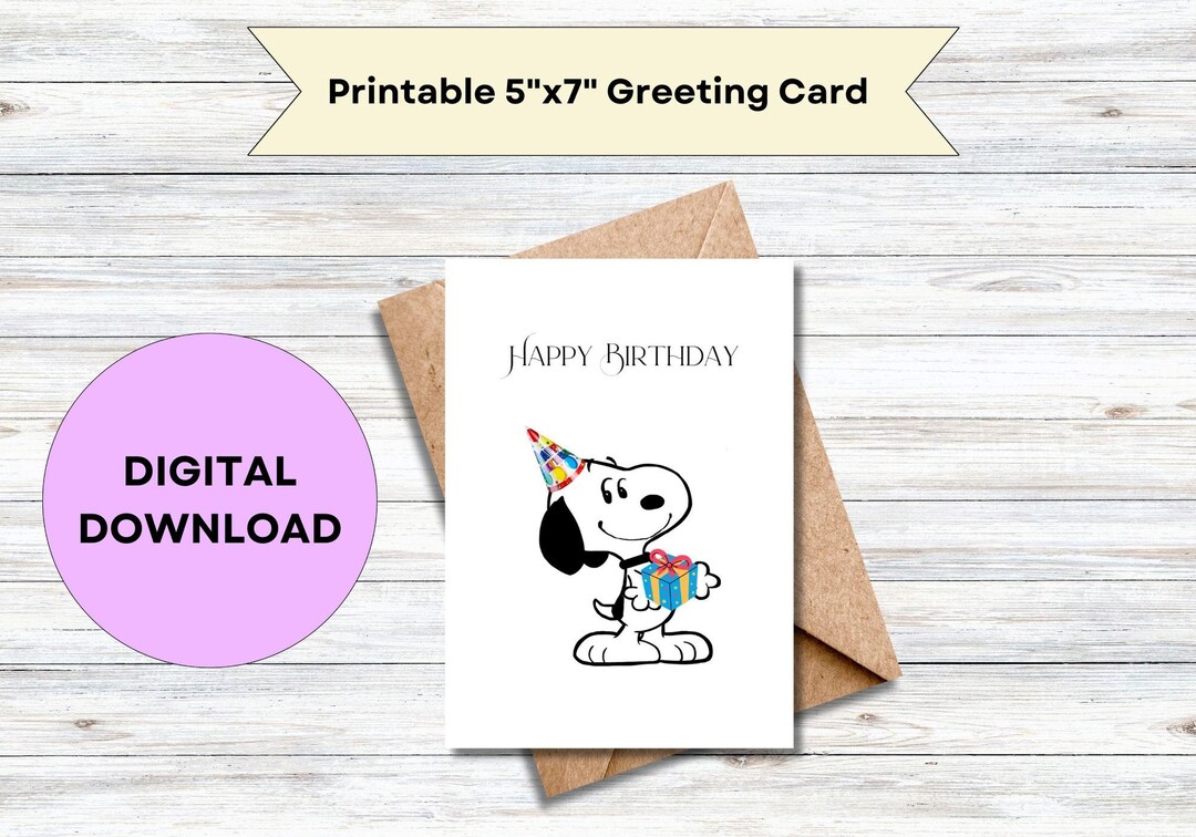 Snoopy Birthday Card Digital Download Peanuts Printable Card Simple ...