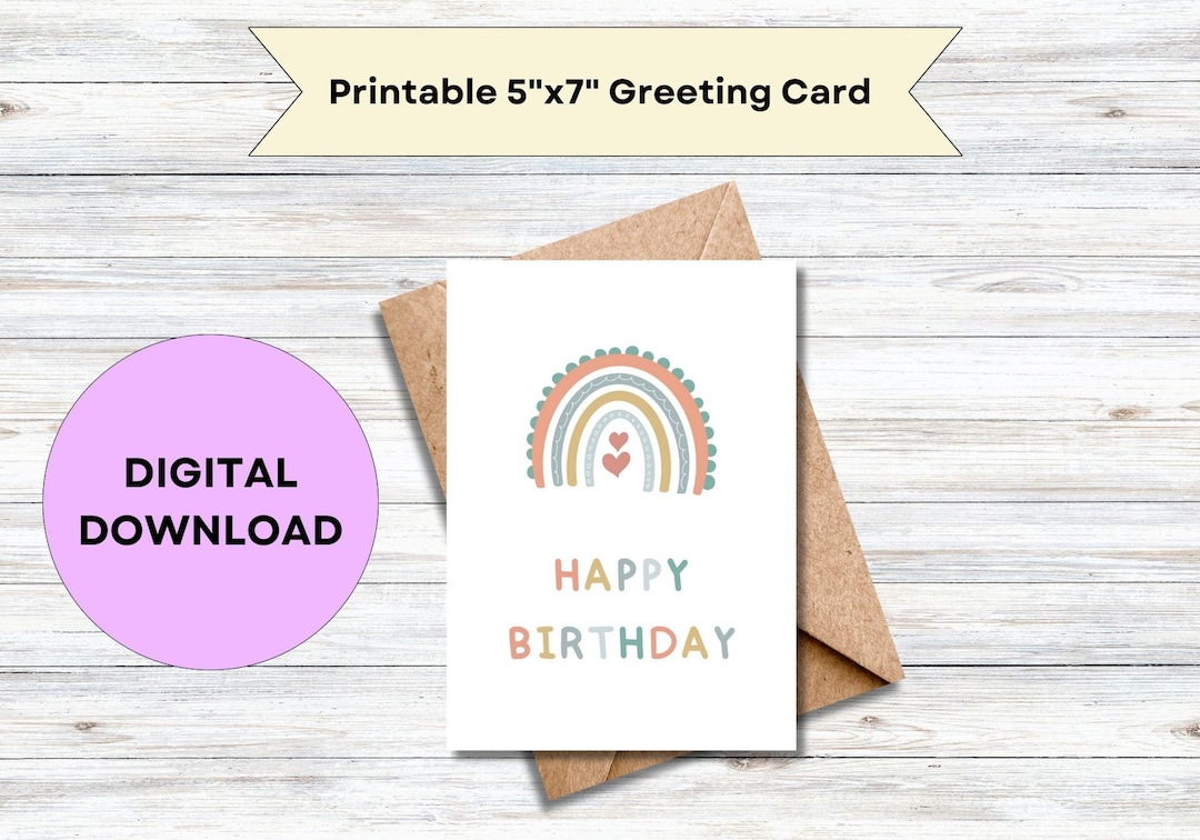 Pastel Rainbow Birthday Card: Boho Printable (digital Download) - Etsy