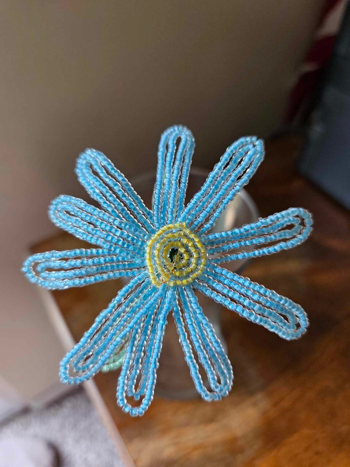 6 French Beaded Flowers Blue Daisy Bouquet 1/2 Dozen Daisies 12 Inches ...