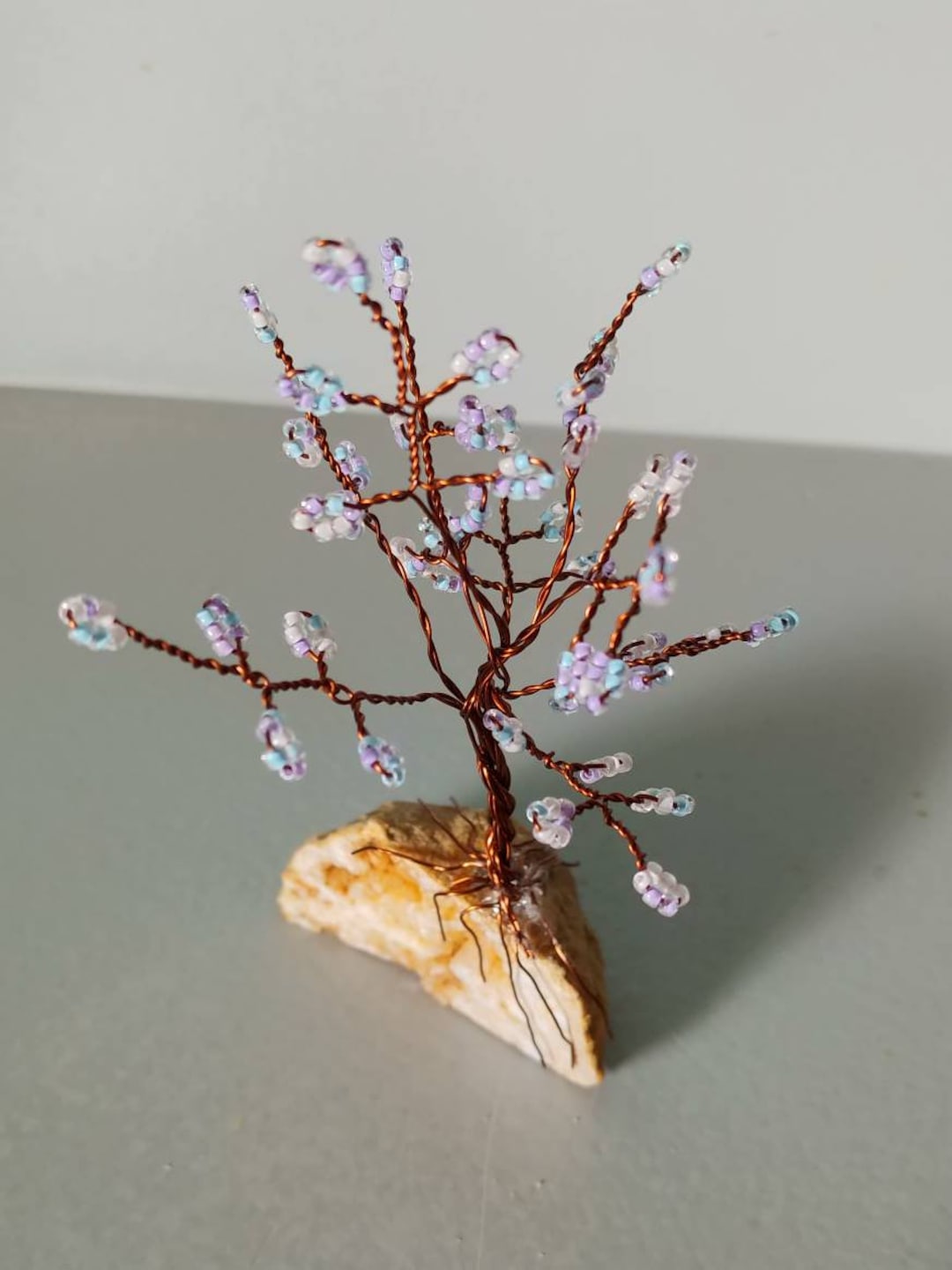 Handmade French Beaded Tree With Geode Rock Beaded Flowers - Etsy