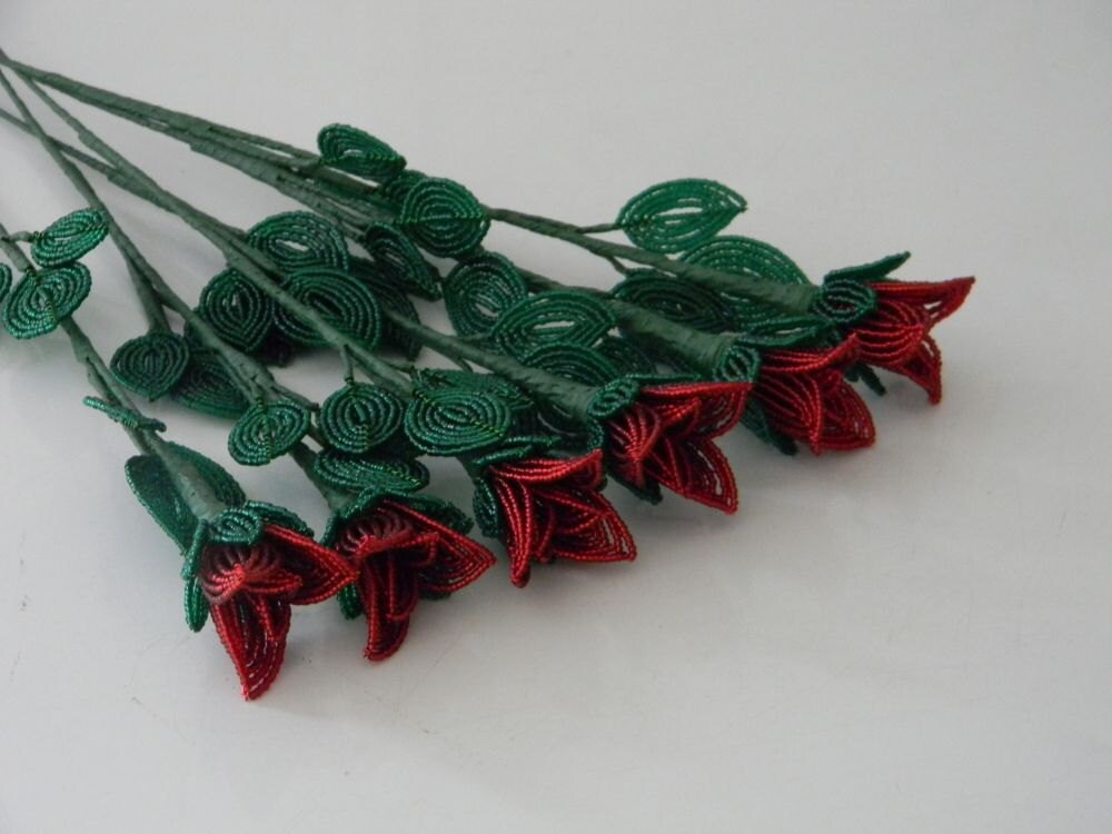 12 French Beaded Flowers Red Rose Buds Full Dozen - Etsy