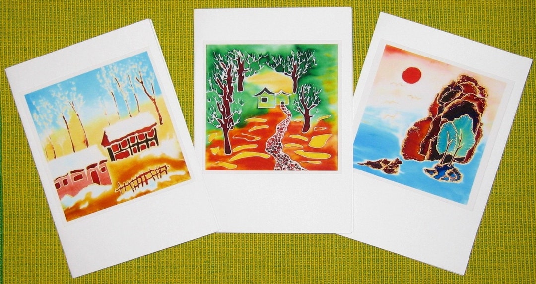 Handmade Cards With Metallic Prints From Original Silk Painting Set of ...
