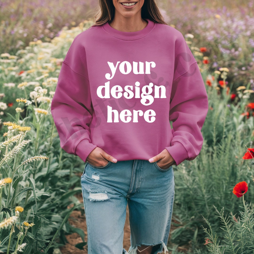 Gildan 18000 Berry Sweatshirt Mockup Oversized Crewneck Sweater Mockup ...