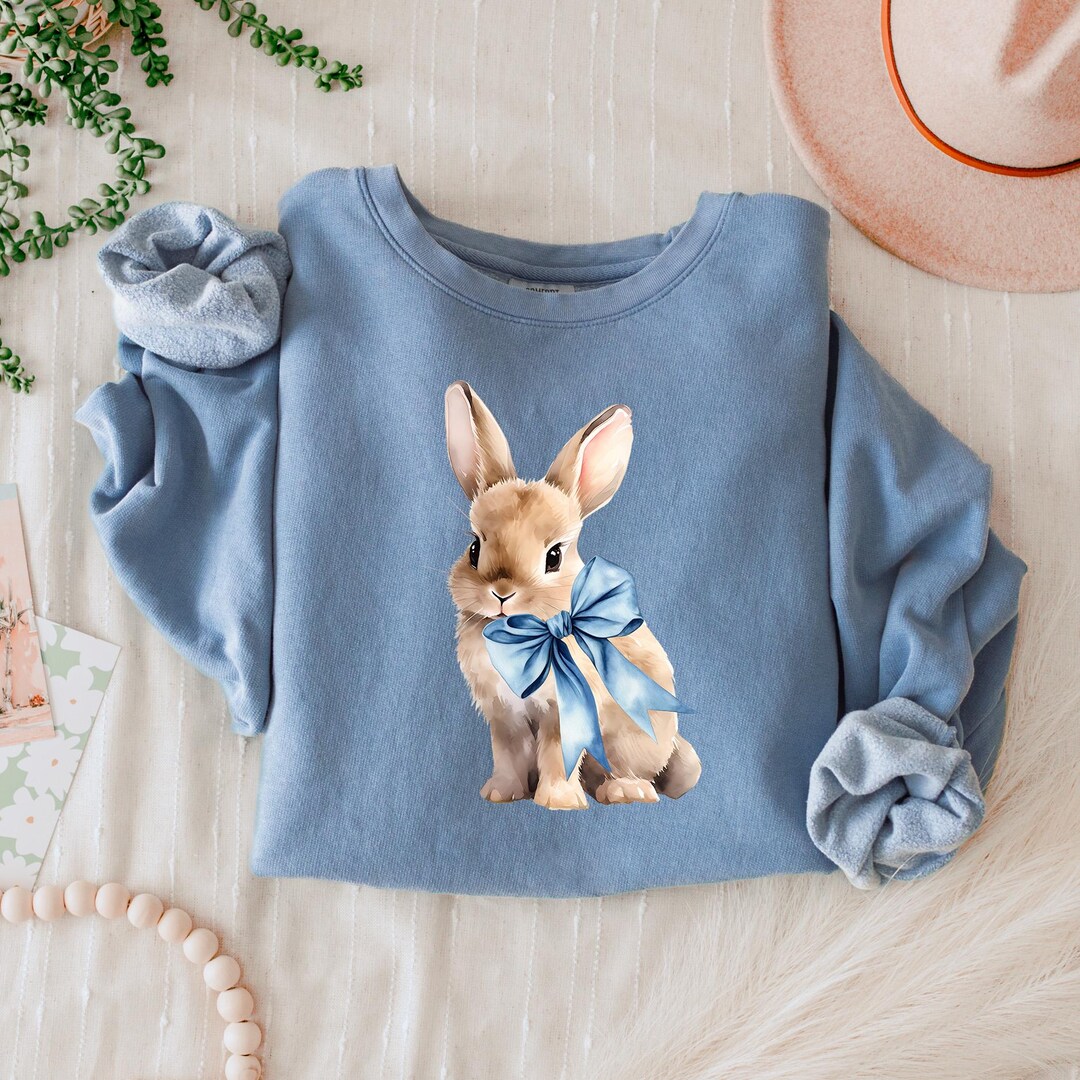 Coquette Easter Bunny Sweater, Bluw Bow Bunny Sweatshirt, Cute Easter ...