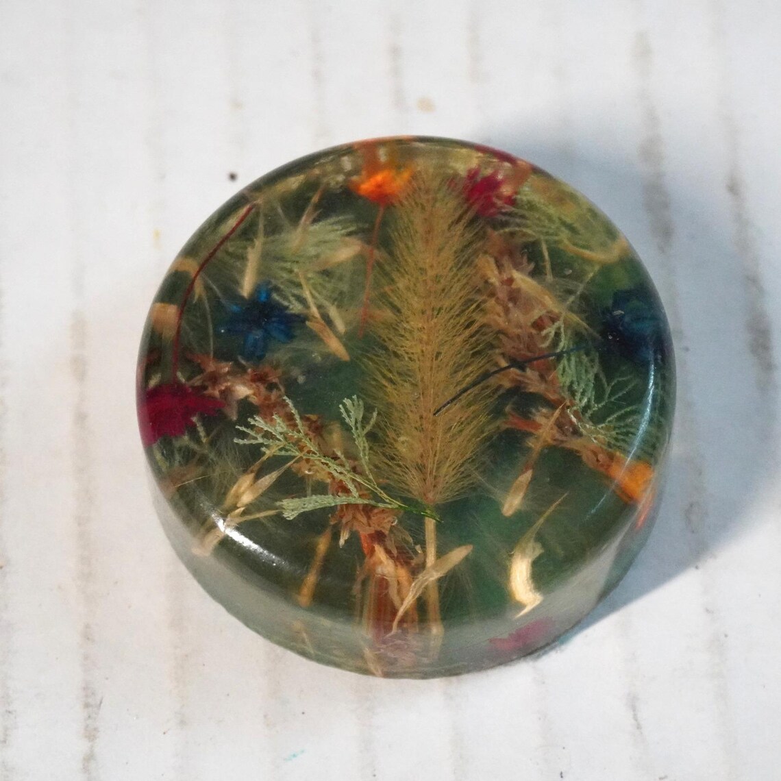 Vtg Lucite Resin Paperweight With Dried Flowers Botanical Decor Desk ...