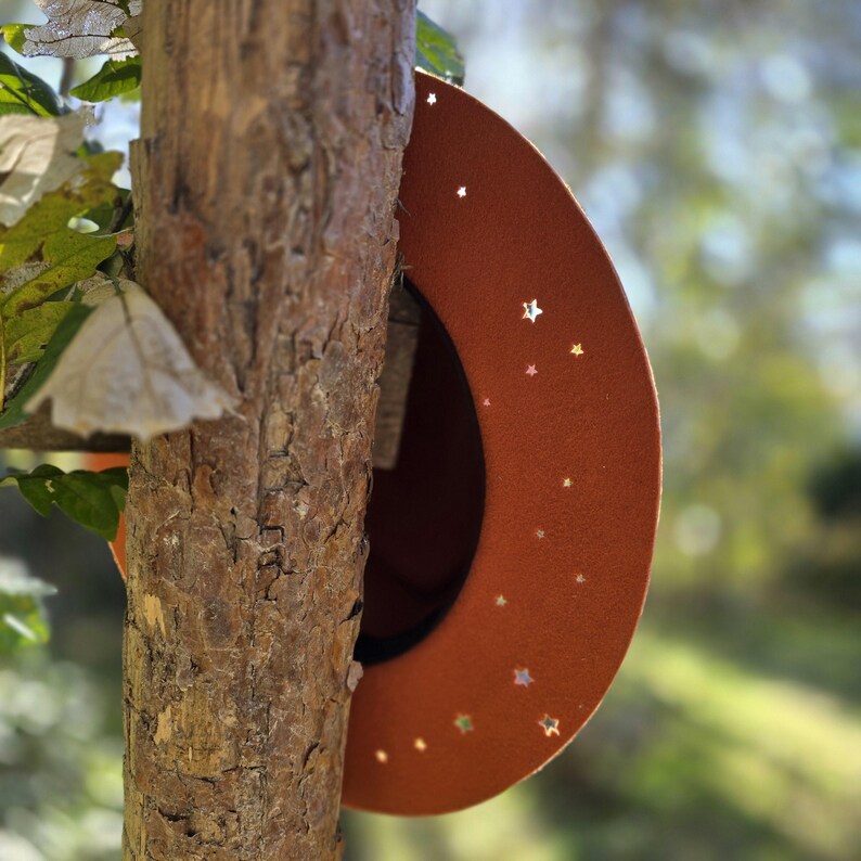 Orange Felt Fedora Hat – Cut-out Stars, Autumn Design, Ready to Ship ...