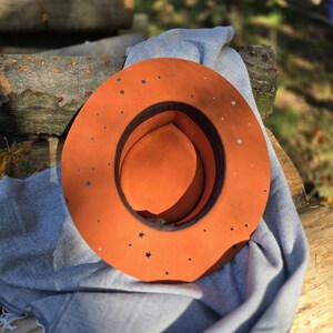 Orange Felt Fedora Hat – Cut-out Stars, Autumn Design, Ready to Ship ...