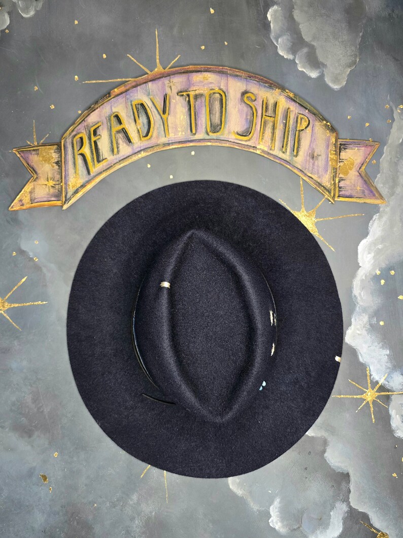 Navy Blue Wool Felt Hat, Cowboy Hat, Hand Embroidered Star Hat, Country ...