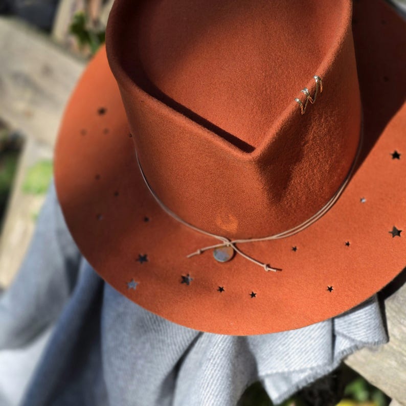 Orange Wool Felt Fedora Hat – Cut-out Stars, Autumn Design (56-57cm) - Etsy