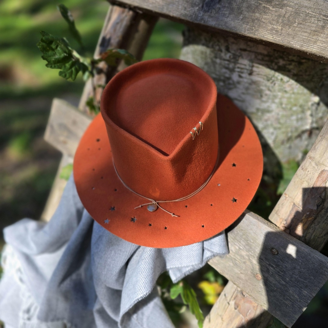 Orange Wool Felt Fedora Hat – Cut-out Stars, Autumn Design (56-57cm) - Etsy