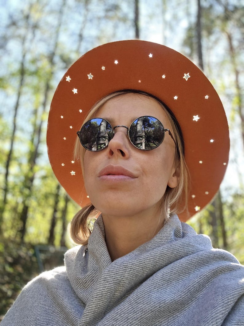 Orange Wool Felt Fedora Hat – Cut-out Stars, Autumn Design (56-57cm) - Etsy