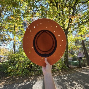Orange Felt Fedora Hat – Cut-out Stars, Autumn Design, Ready to Ship ...