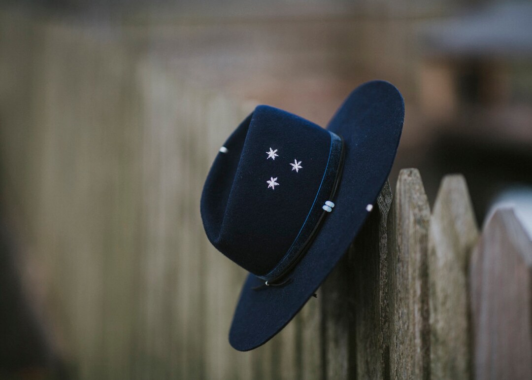 Navy Blue Wool Felt Hat, Cowboy Hat, Hand Embroidered Star Hat - Etsy