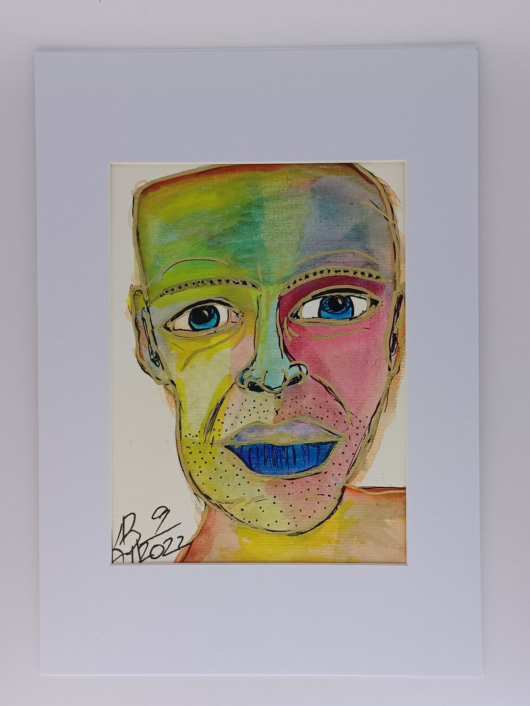 Simple Man-un Framed Original Mounted Abstract Portrait by Chris KB Art ...