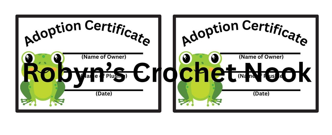 Frog Adoption Certification PDF Cards for Crochet Plushies 8 per Sheet ...