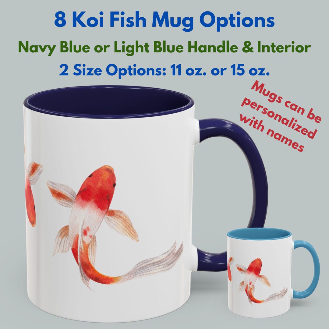 8 Koi Fish Accent Coffee Mugs 11 or 15oz Grandparent Gift Koi Fish Mugs ...