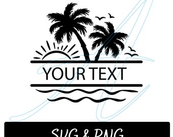 Palm Tree Split Frame SVG, Cut File for Cricut, Silhouette, Ocean Waves ...