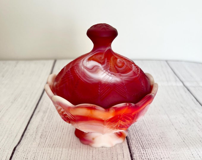 Beautiful Vintage Imperial Glass Red Slag Glass Covered Footed Candy ...