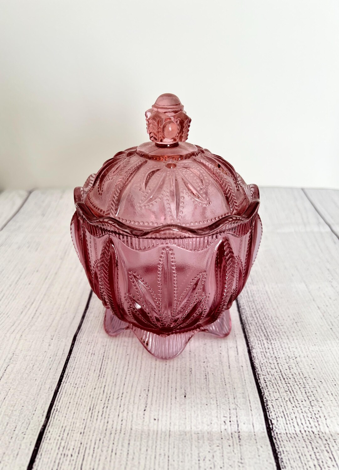 Vintage Fenton Deep Pink Cactus Pattern Glass Covered Candy Dish - Etsy
