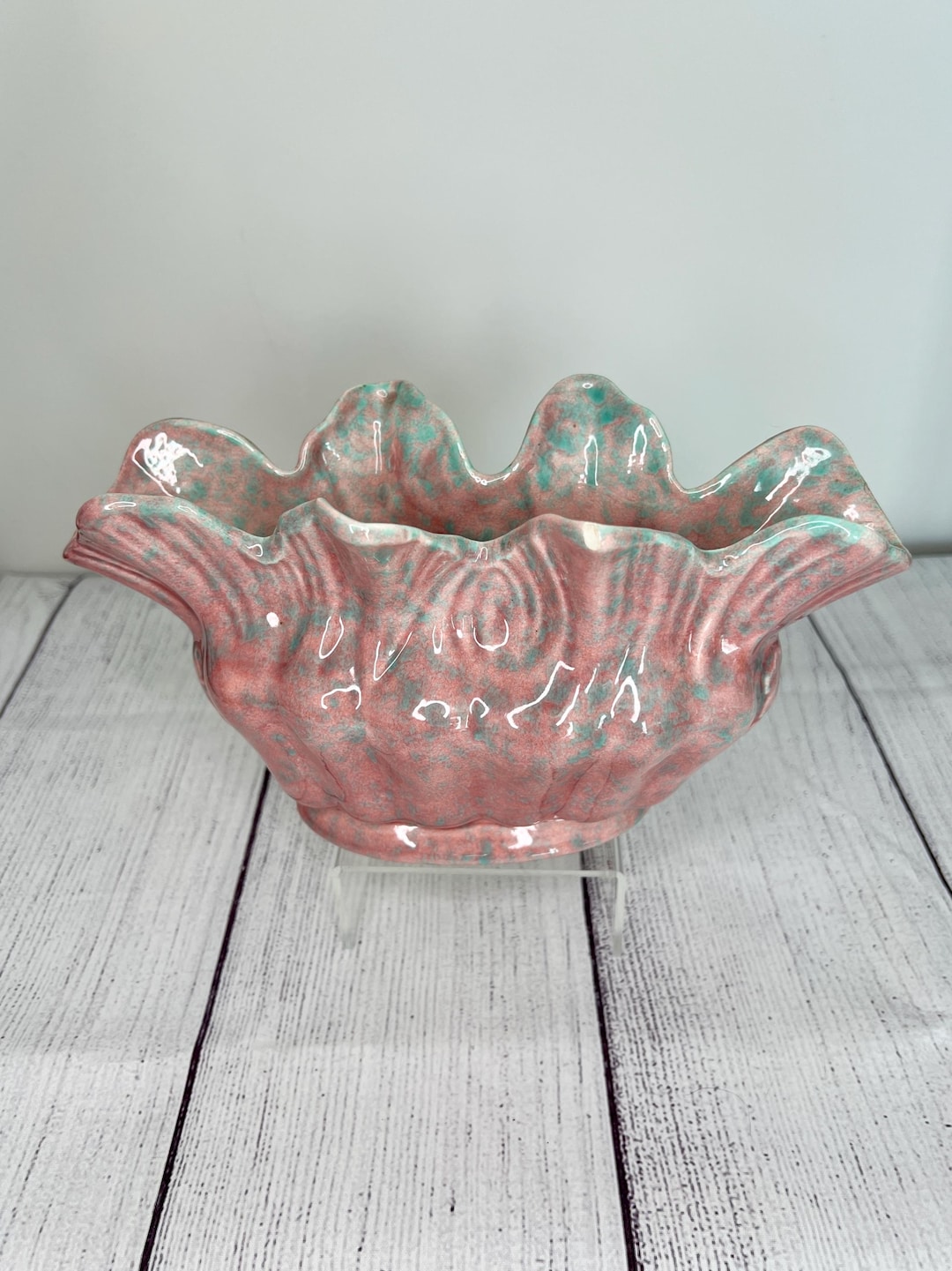 Vintage Artistic California Pottery Ceramic Ruffled Planter in Pink and ...