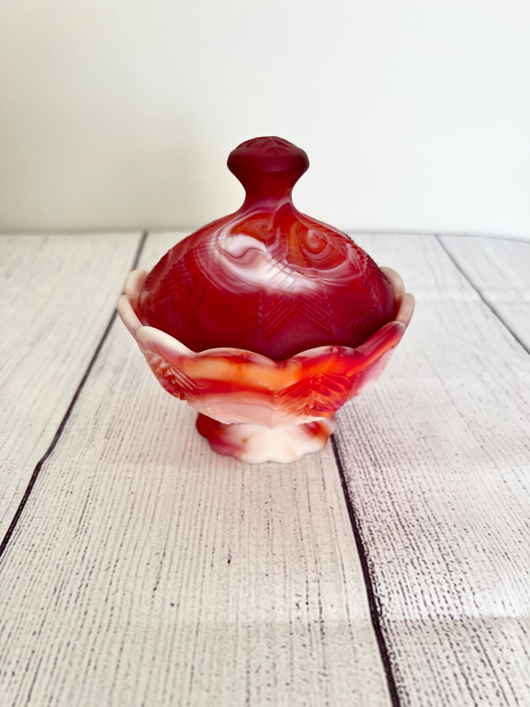 Beautiful Vintage Imperial Glass Red Slag Glass Covered Footed Candy ...